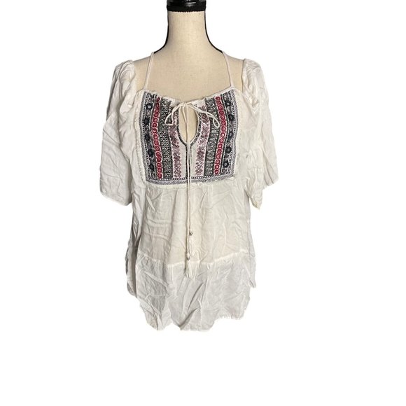 Boho Me | Tops | Boho Me Open Shoulder Beaded White Top Womens S | Poshmark